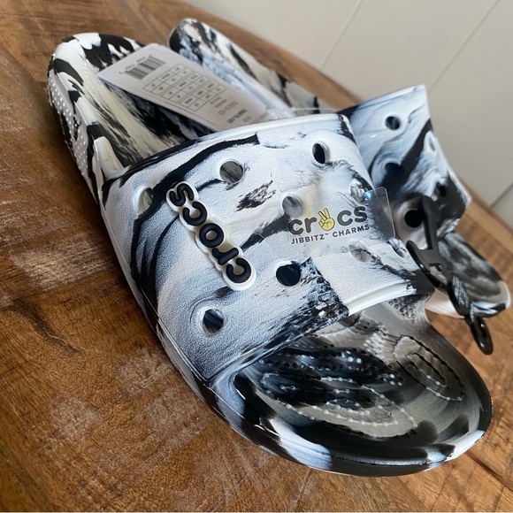 CROCS | Shoes | Crocs Classic Marble Slides Black White Tie Dye 2687903 ...